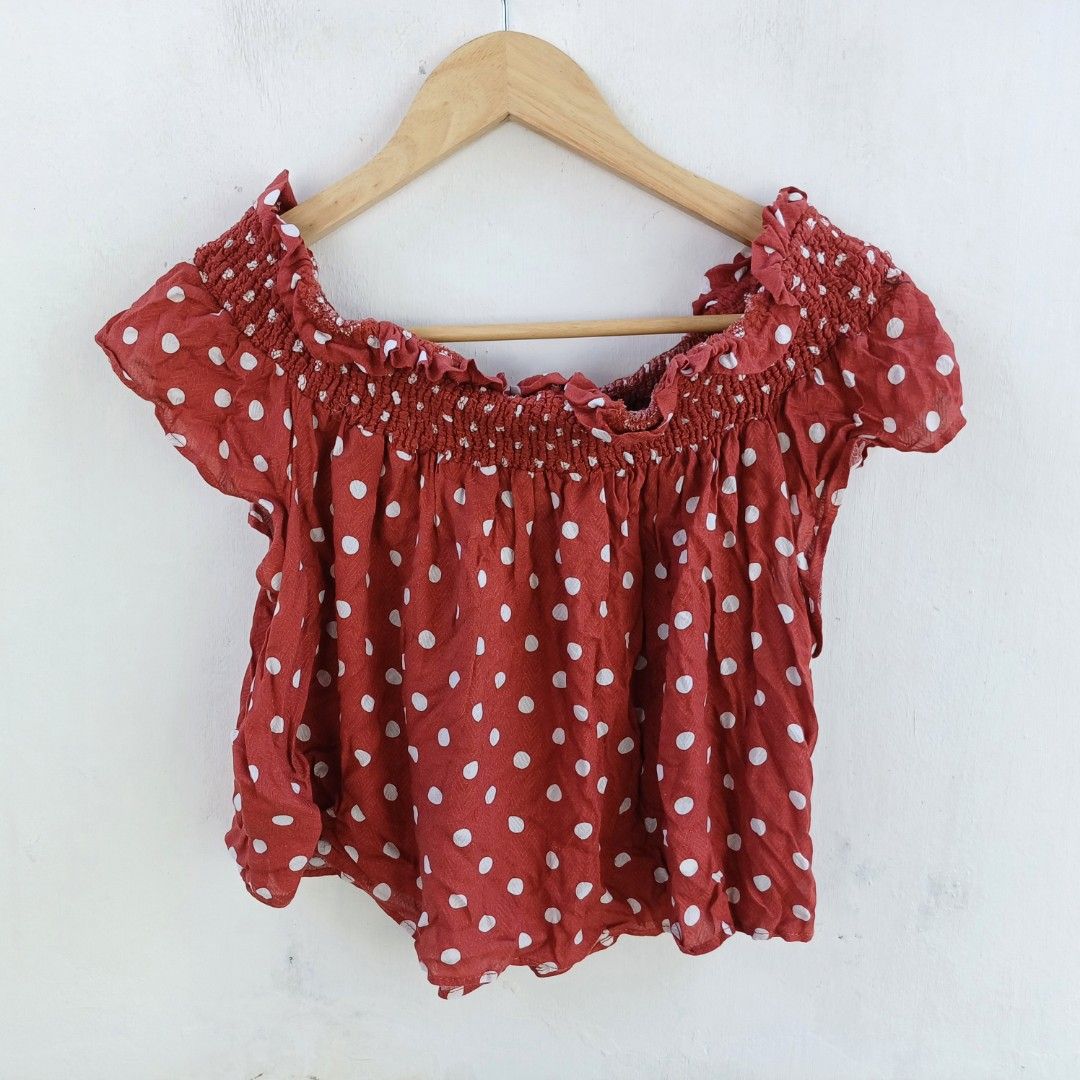 PULL&BEAR WOMAN SABRINA BLOUSE TOP POLKADOT BARU ASLI ORIGINAL, Fesyen Wanita, Pakaian Wanita ...