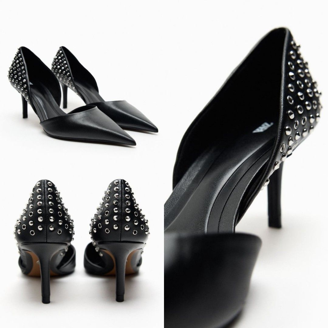Sepatu ZARA Pumps Studded Mid-Heels Shoes Wanita, Fesyen Wanita, Sepatu ...