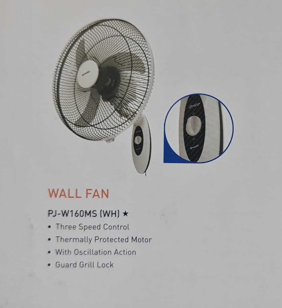 Sharp Wall Fan - 16" PJ-W160MS(WH), TV & Home Appliances, Other Home Appliances on Carousell