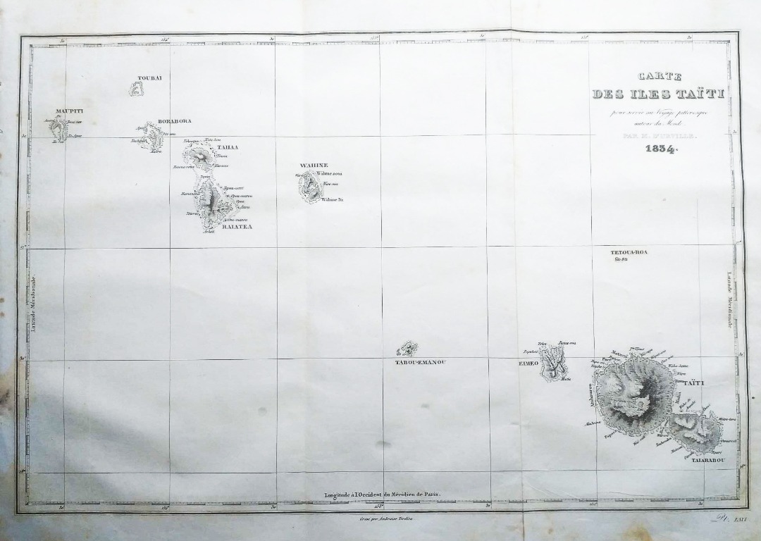 TAHITI ISLANDS - PACIFIC - D 'Urville Original 1834 Antique Map - Rare ...