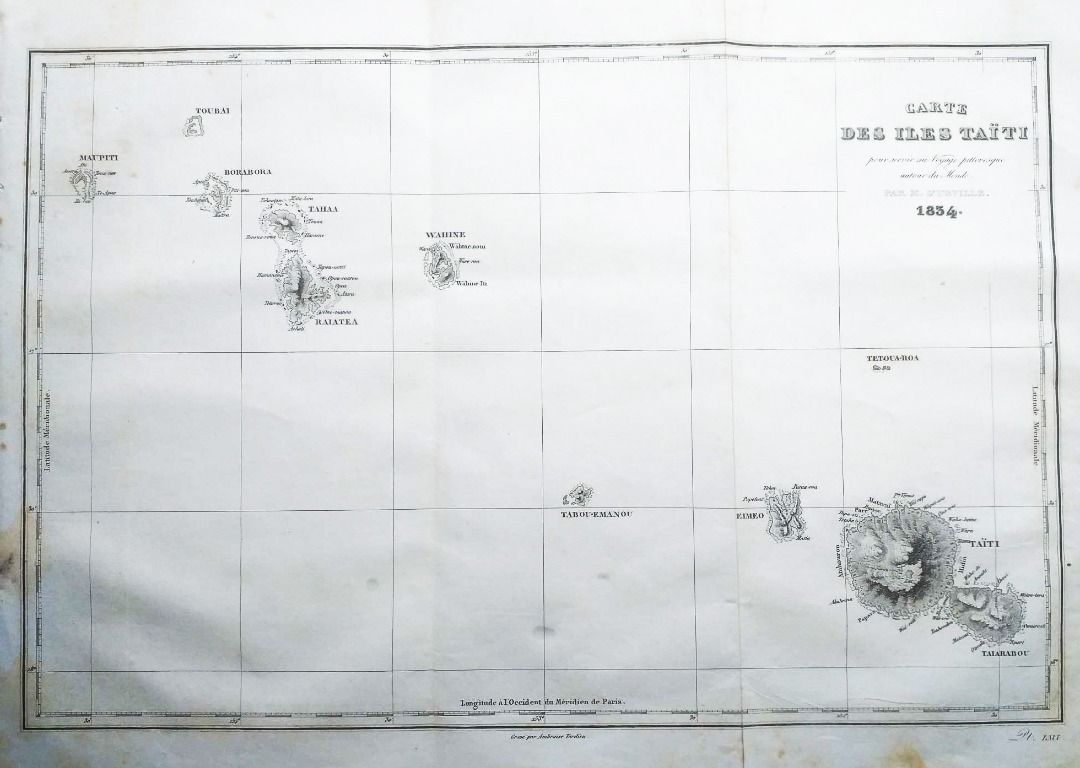 TAHITI ISLANDS - PACIFIC - D 'Urville Original 1834 Antique Map - Rare ...