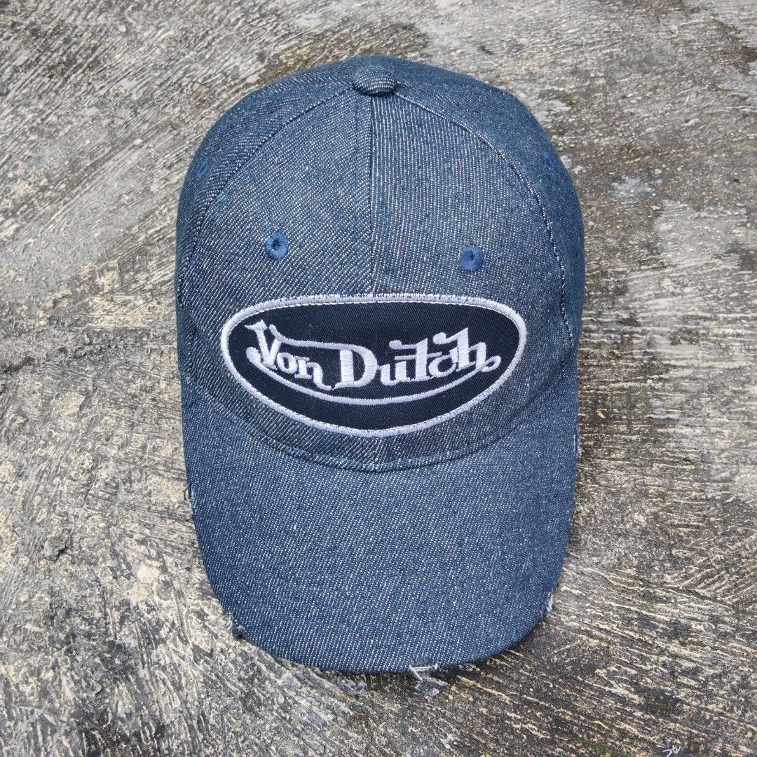 Topi denim Von Dutch Ripped caps, Fesyen Pria, Aksesoris, Topi di Carousell