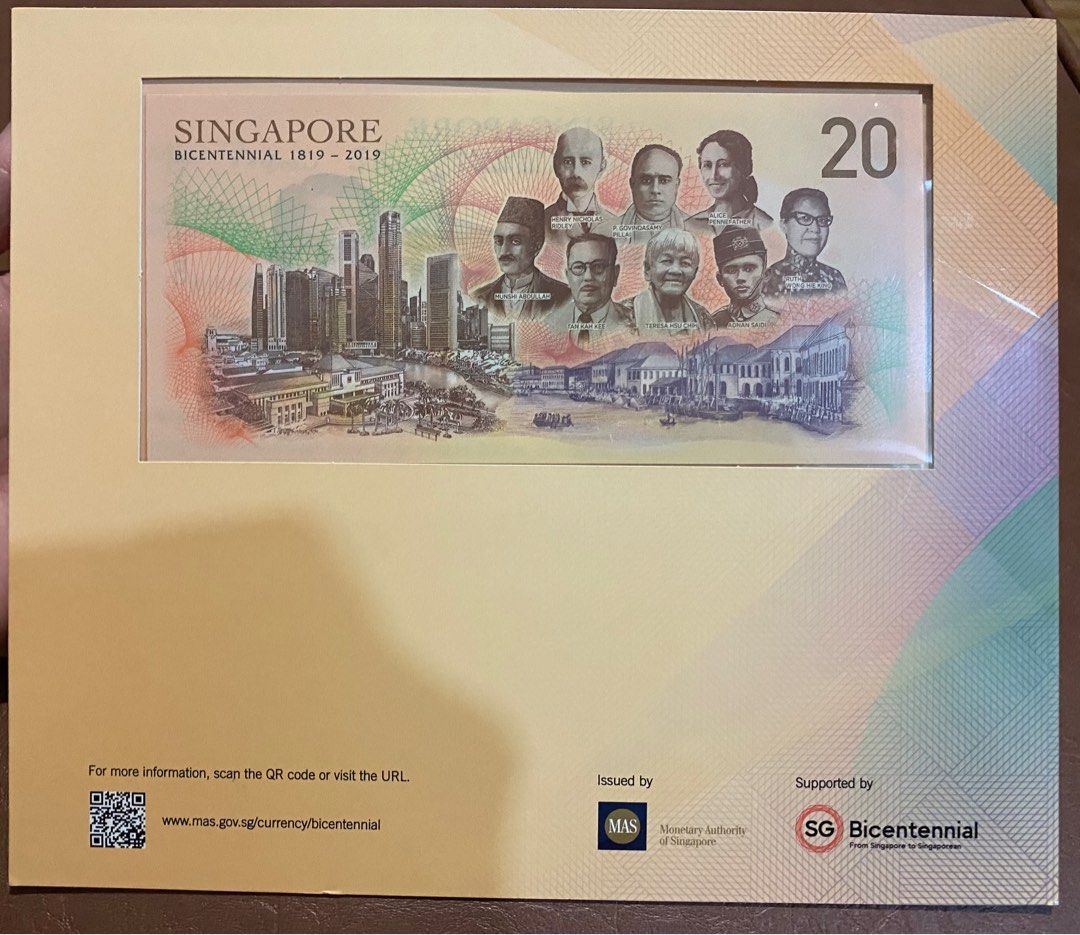 Uang langka Singapore 20 Dollars 2019 Polymer Commemorative 200th ...
