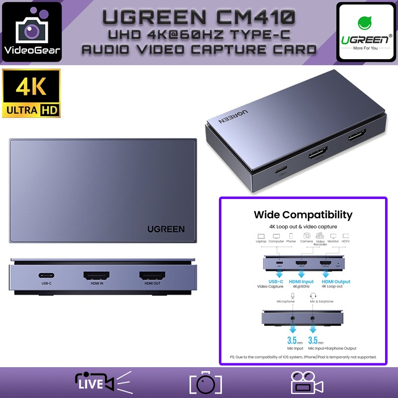 UGREEN CM410 UHD 4K@60Hz Type-C Audio Video Capture Card — (For Gaming ...