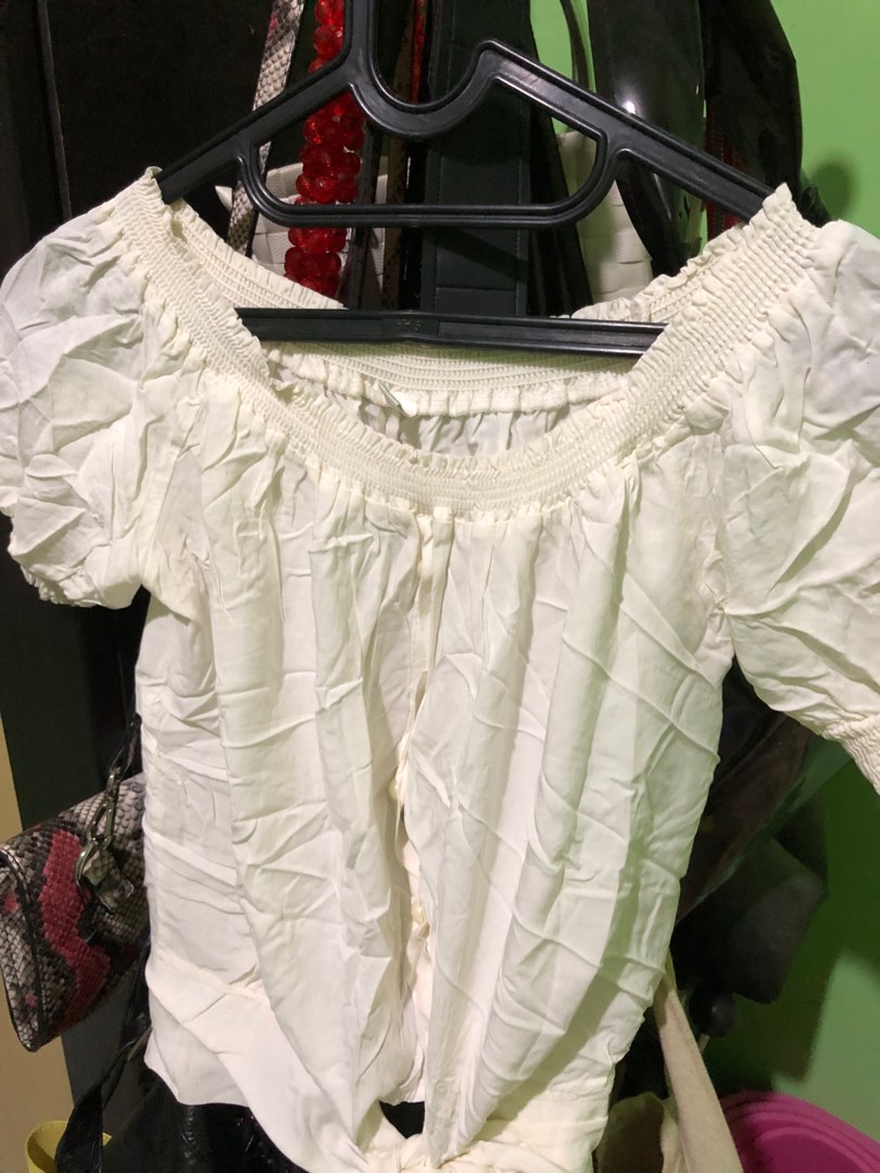 White Sabrina Top, Fesyen Wanita, Pakaian Wanita, Atasan di Carousell