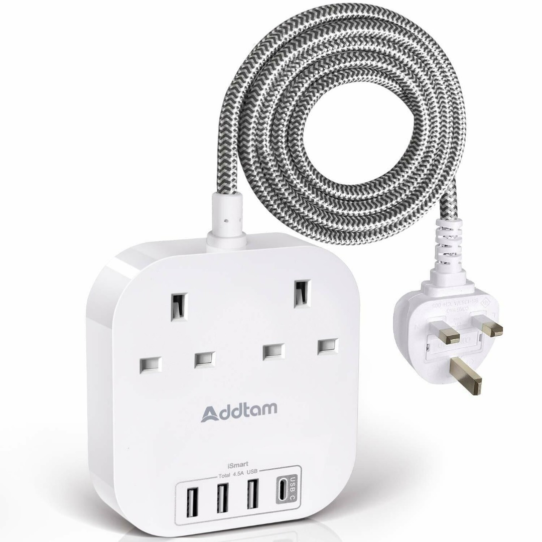 1032) ADDTAM EXTENSION LEAD WITH USB C PORTS, POWER STRIPS WITH 2 WAY ...