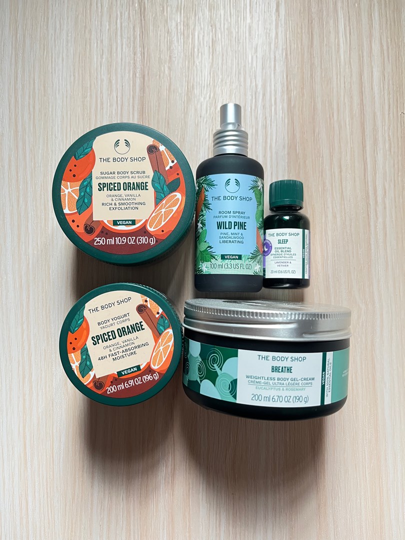 5 piece the body shop set: room spray, body moisturizer, body scrub ...