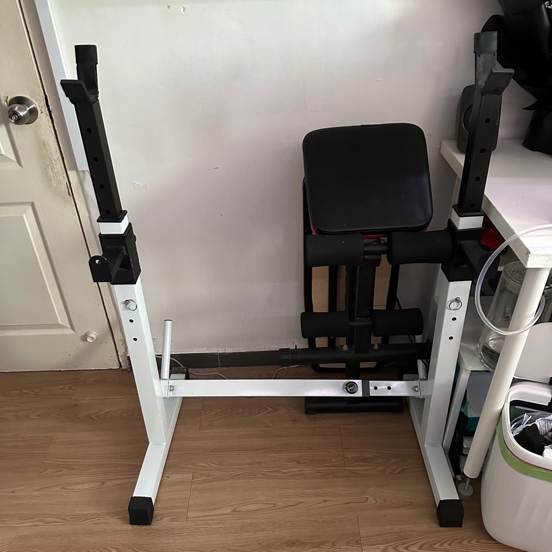 Adjustable Heavy Duty Bench Press Rack with Safety Bars and Plate ...