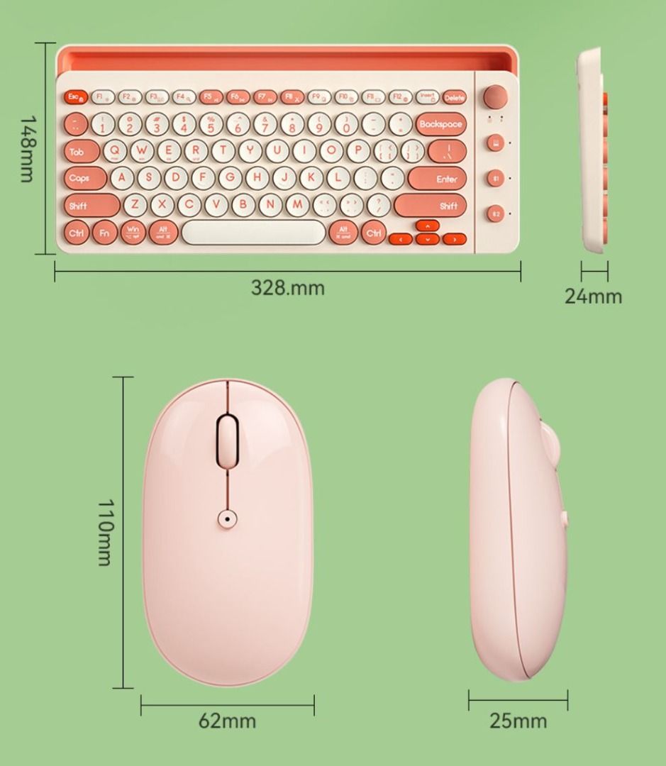 ASMR Retro Blutooth Wireless Mouse - BOW MB163L (Peach Pink) Mouse with ...