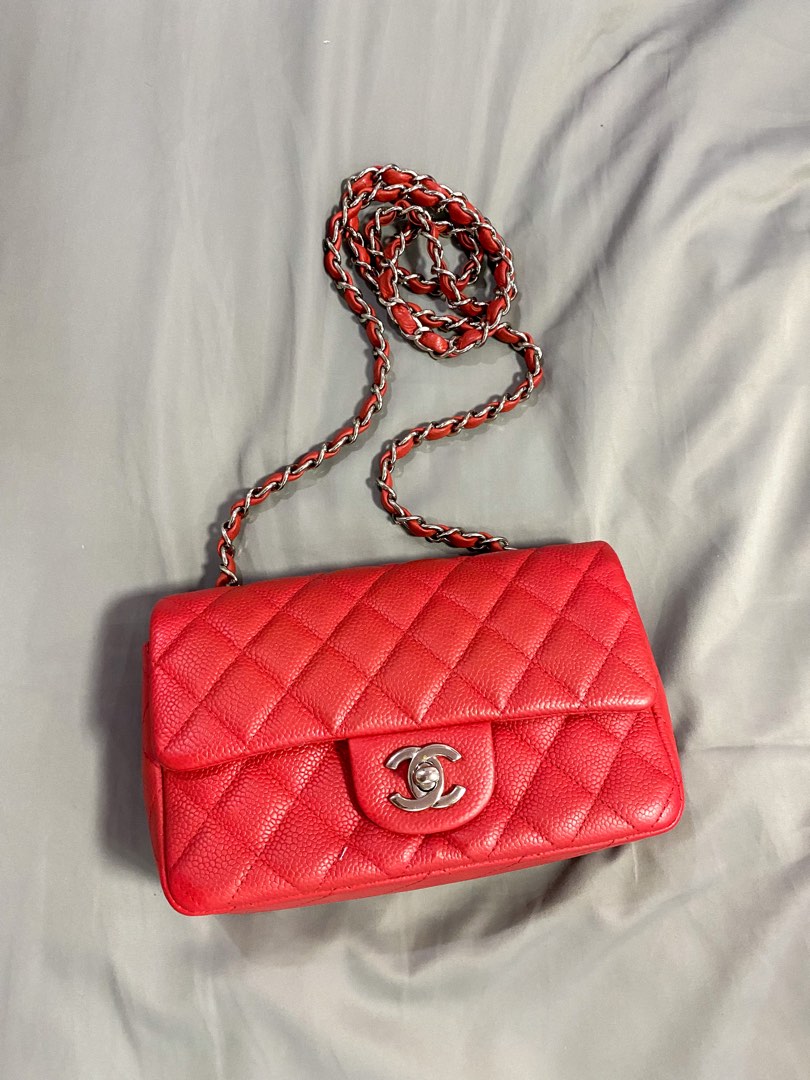 AUTHENTIC Chanel Mini Rectangle In Red SHW Caviar Leather on Carousell