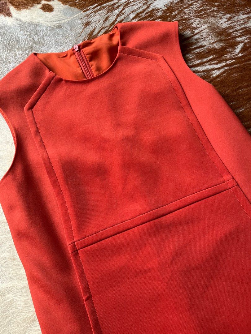 Burnt Orange structured shift mini dress as new sz6-8, Women's Fashion ...