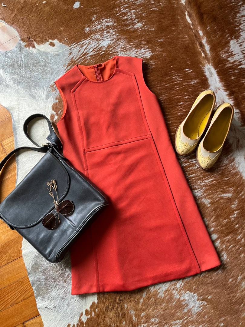 Burnt Orange structured shift mini dress as new sz6-8, Women's Fashion ...