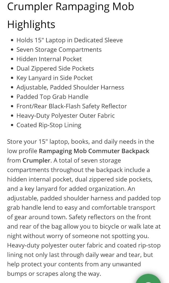 Crumpler Rampaging Mob (M) laptop backpack, Men's Fashion, Bags ...