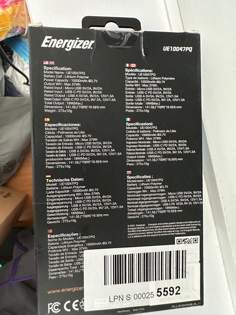 Energizer UE10047PQ 10,000 mAh Powerbank (Black), Mobile Phones ...
