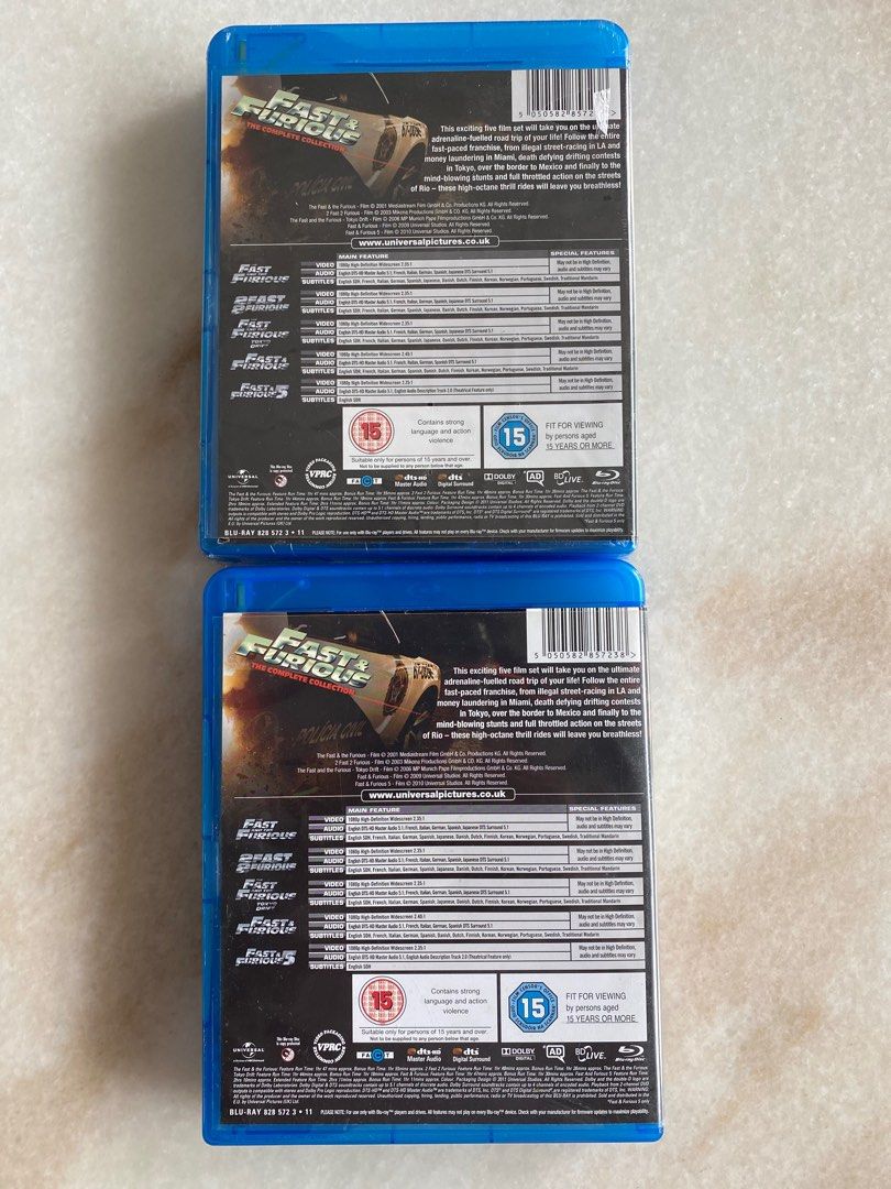 Fast & Furious 5 Blu Ray DVD Collection, Hobbies & Toys, Music & Media ...