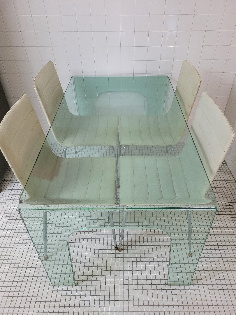 Full Glass Table with 4 Chairs, Furniture & Home Living, Furniture ...