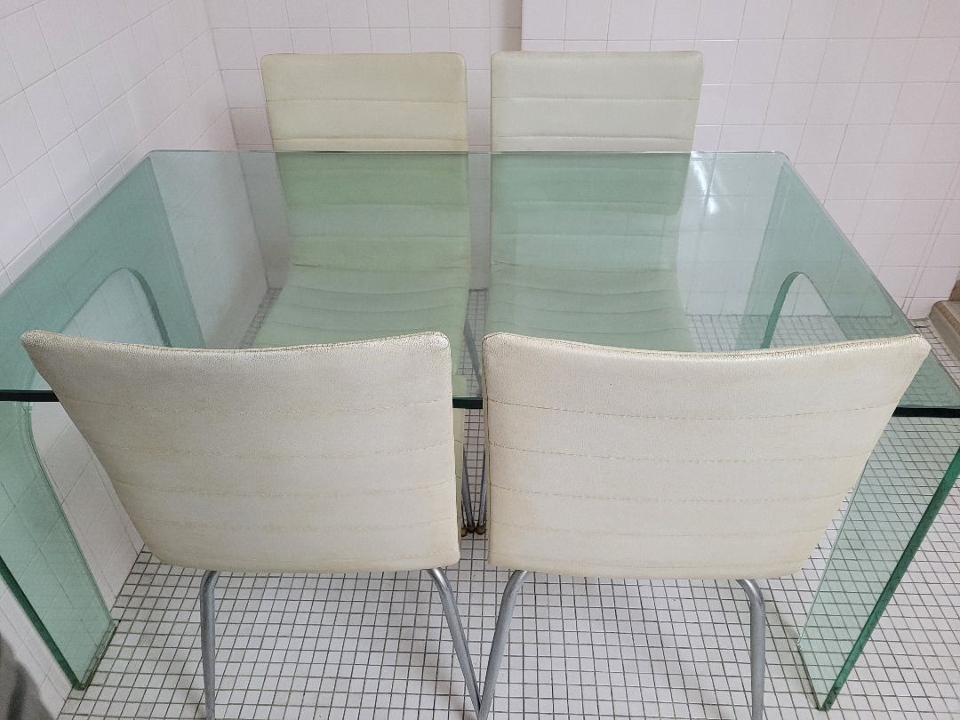 Full Glass Table with 4 Chairs, Furniture & Home Living, Furniture ...