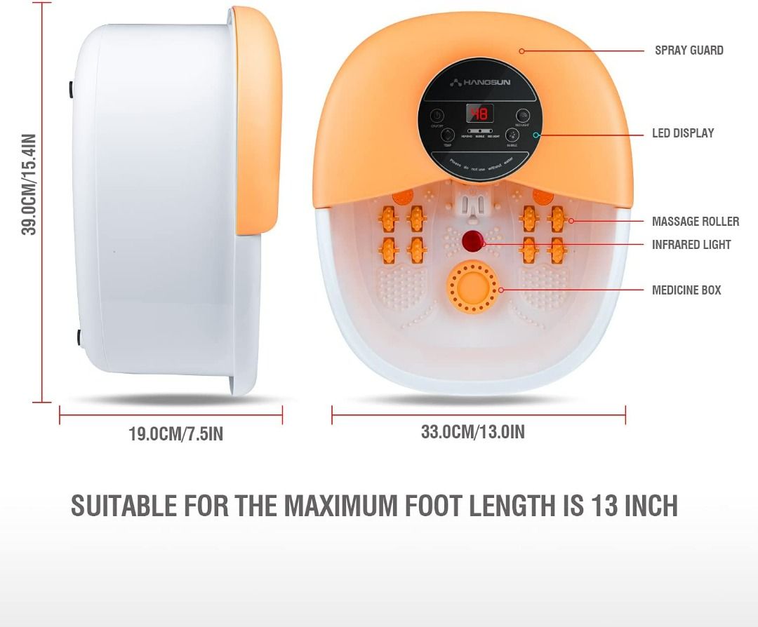 Hangsun Large Foot Spa Bath Massager with Heat Bubbles Massage FM660 ...