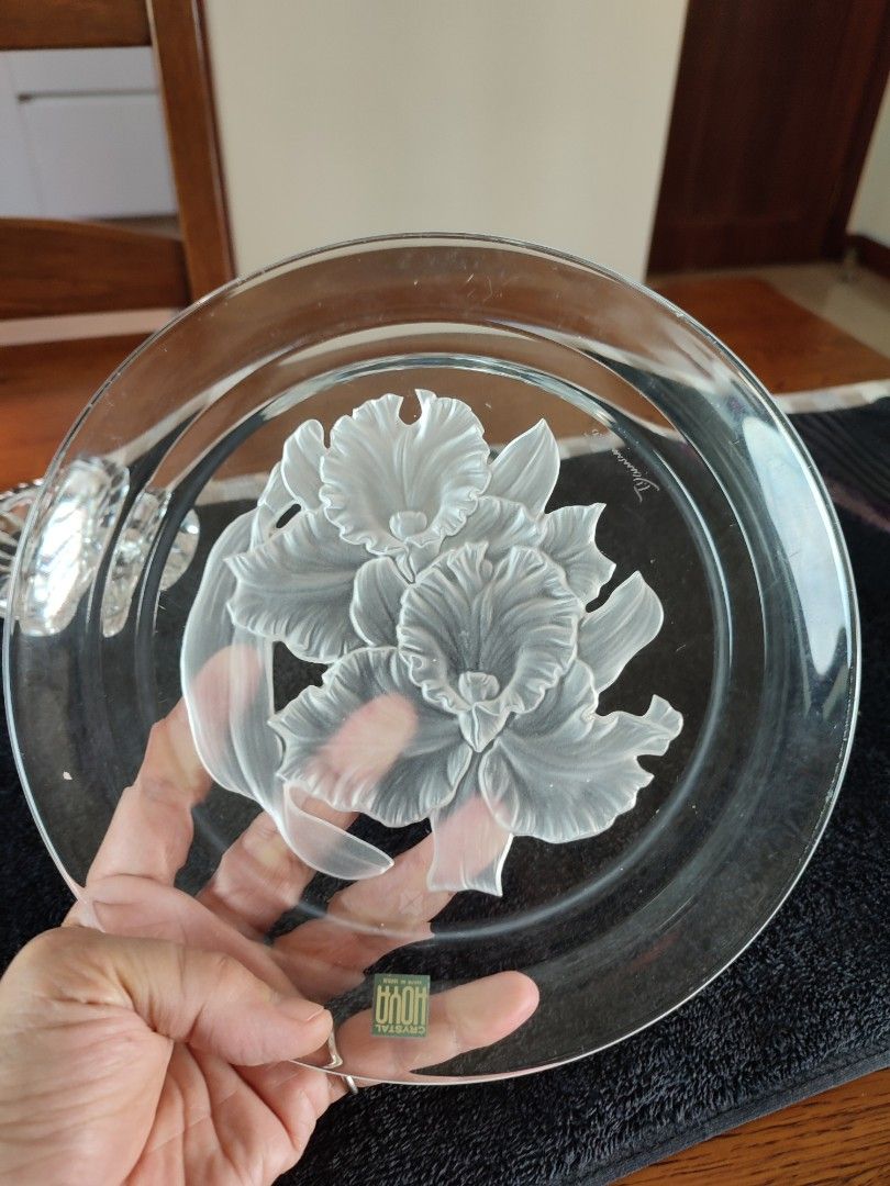 HOYA Crystal Plate with 2 Crystal Glass Candle Holders, Furniture ...
