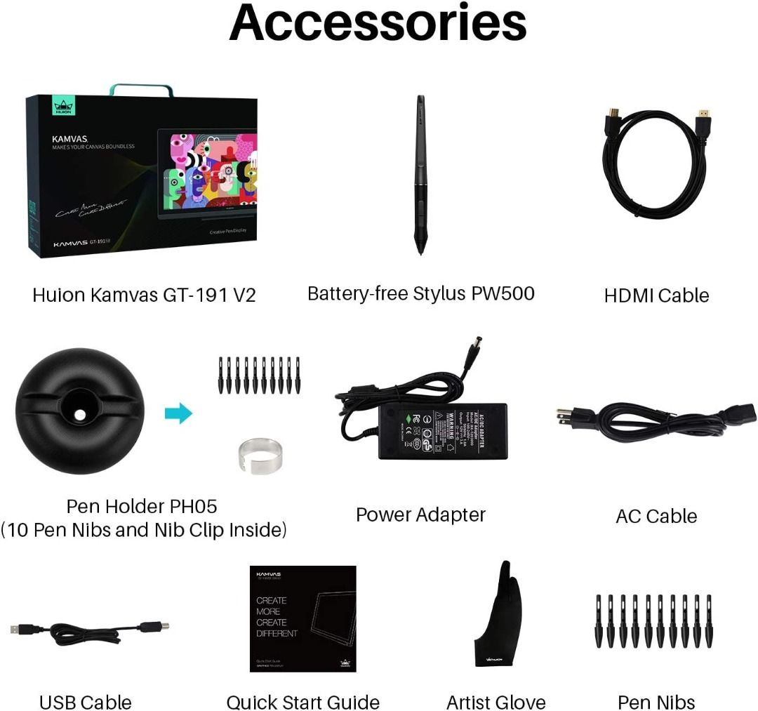 Huion Kamvas GT-191 V2 Graphic Drawing Tablet with Screen Drawing Monitor Battery-Free Stylus ...