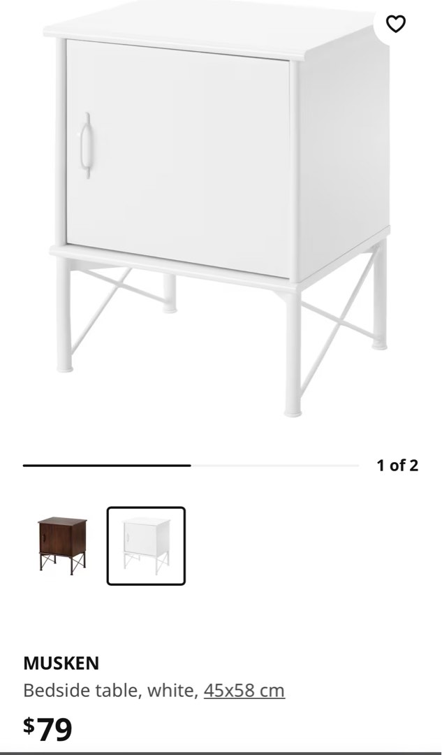 IKEA MUSKEN Bedside table, white, 45x58 cm, Furniture & Home Living ...