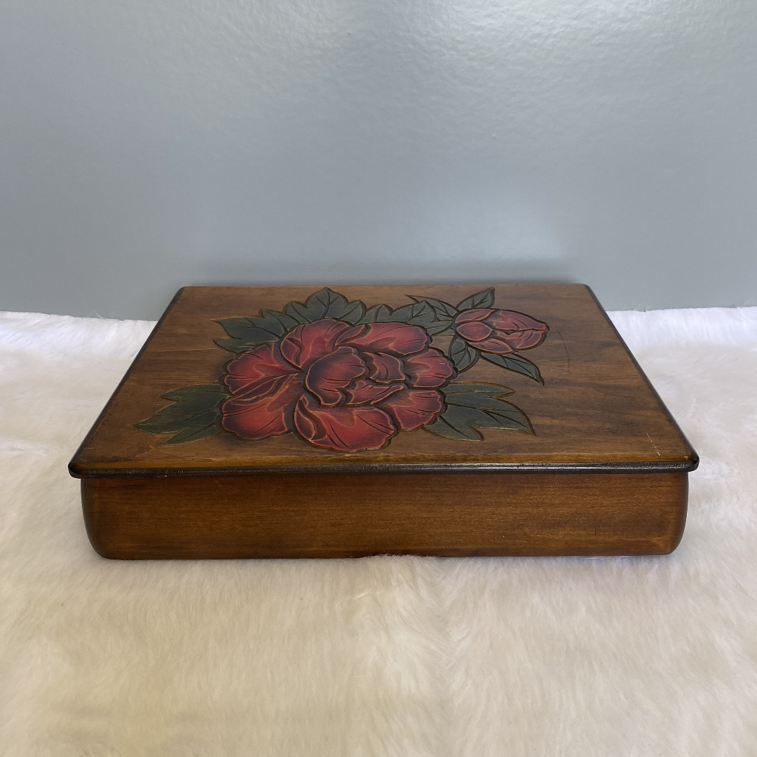 Japan Brown Wood Storage Box with Floral Carvings, Furniture & Home ...
