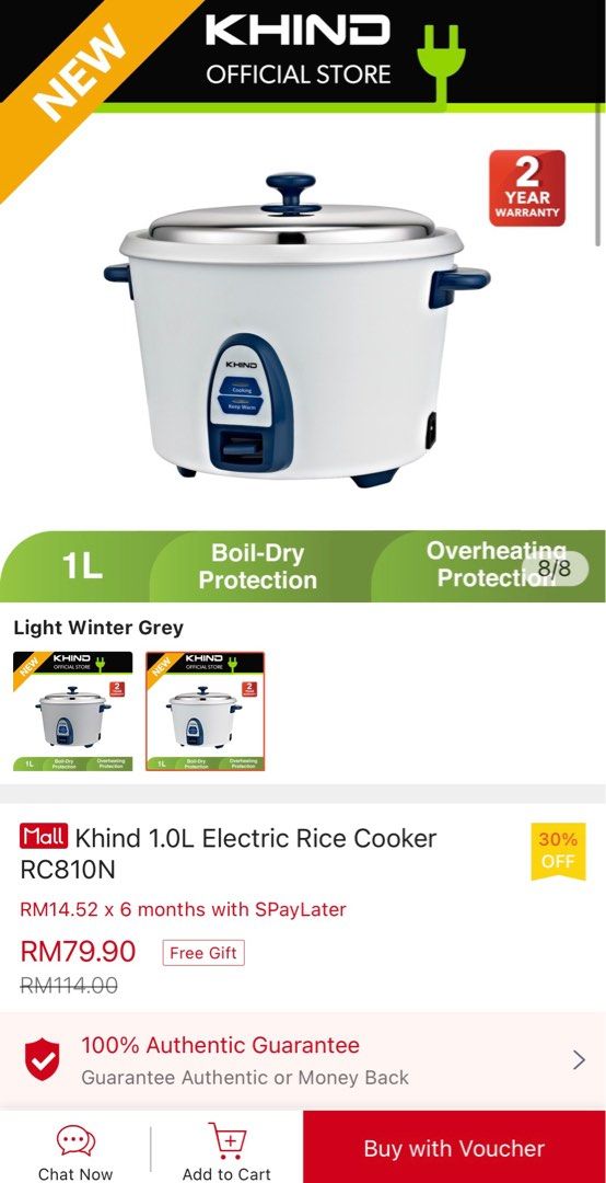 Khind Rice Cooker (1.0L) RC810N, TV & Home Appliances, Kitchen ...