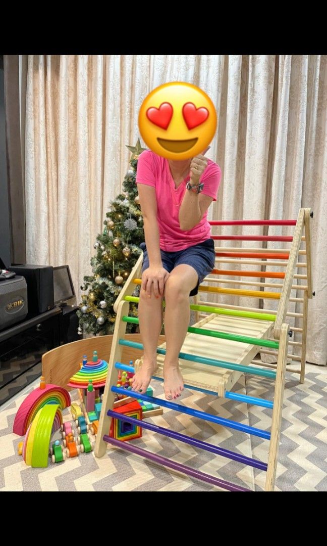 Large Double Pikler Triangle in Rainbow, Dual Use Ramp and Rock ...
