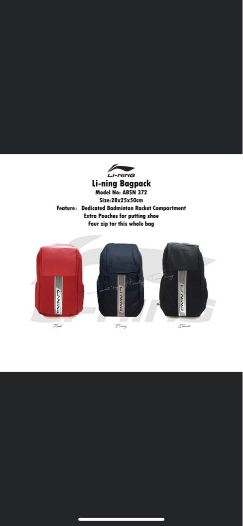 Li ning badminton backpack, Men's Fashion, Bags, Backpacks on Carousell