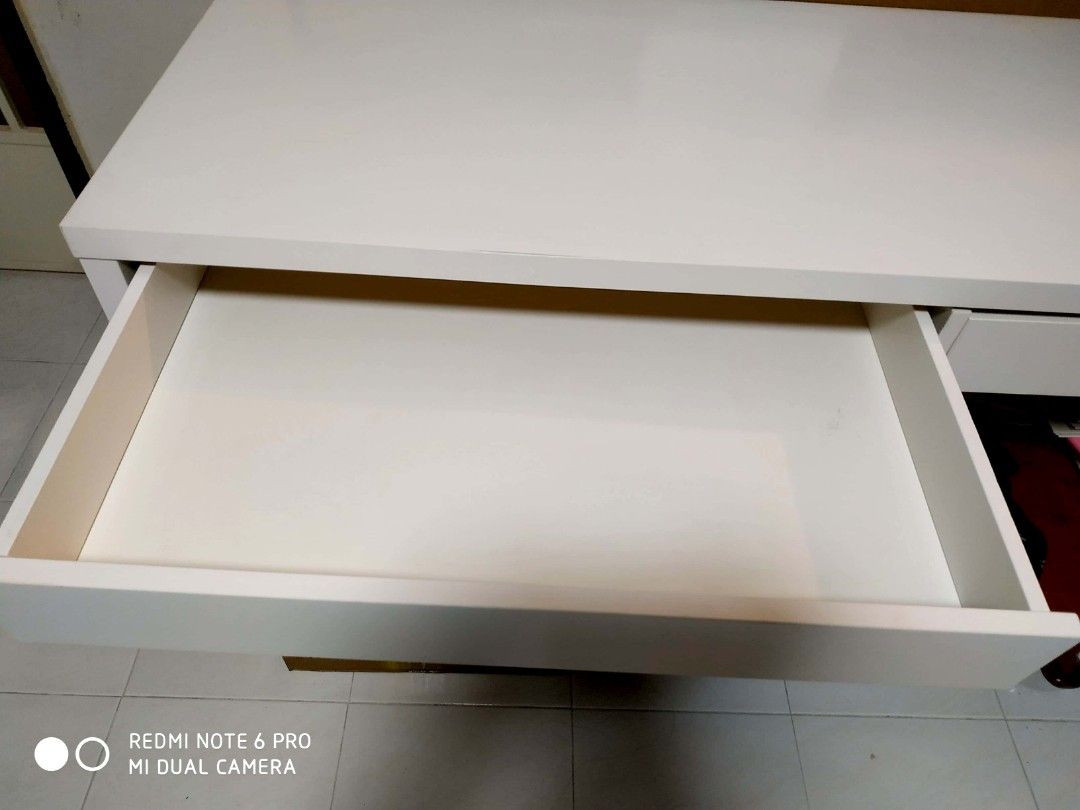 IKEA Long white study table with two drawers, Furniture & Home Living ...