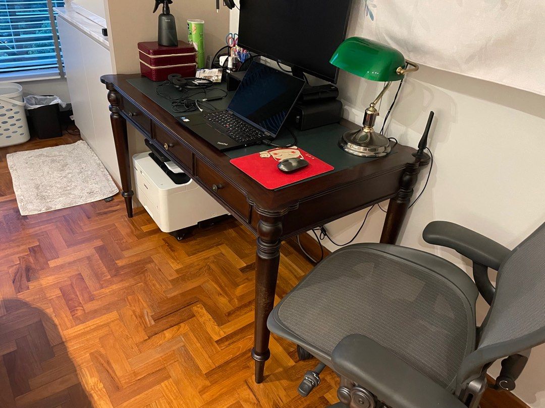 Mahogany study table with 3 drawers, Furniture & Home Living, Furniture ...