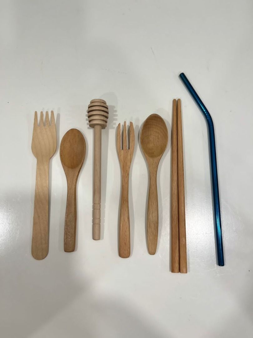 MUJI Wooden Kitchen Cutlery Knife Fork Spoon Chopstick Kit Set Dessert ...