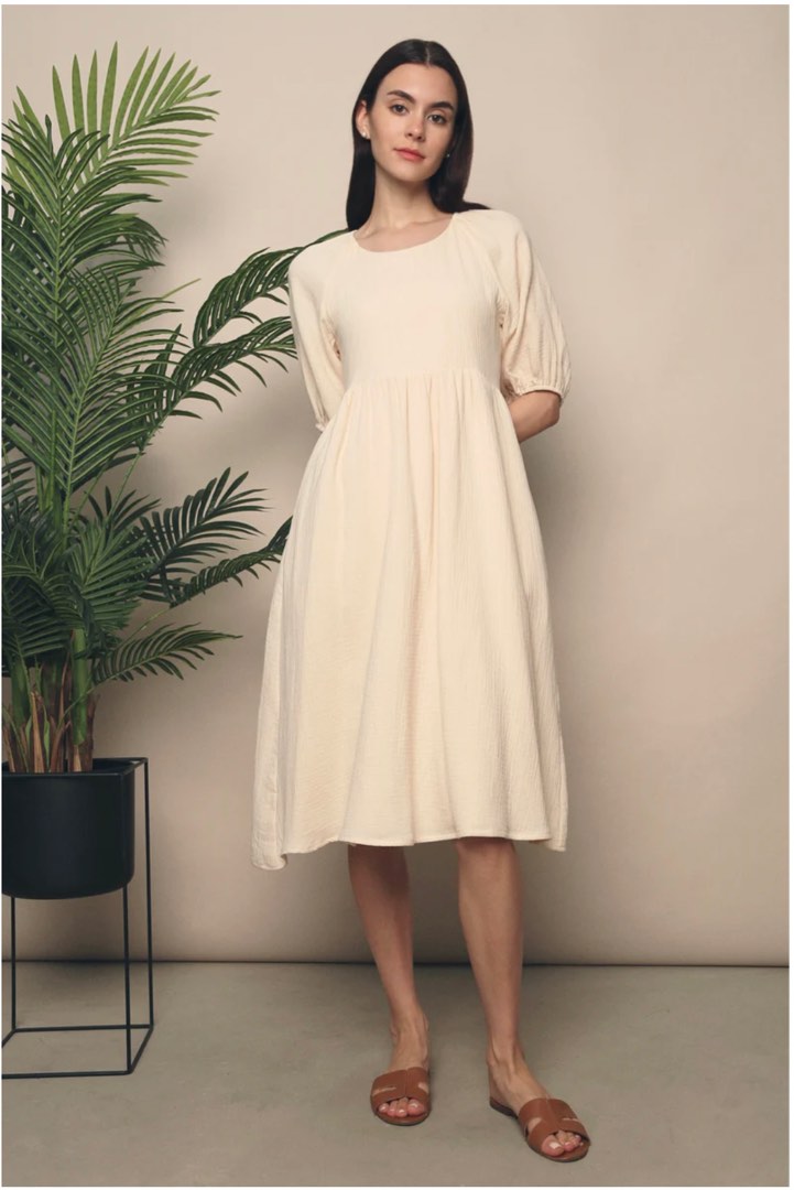 Muslin Midi Dress Malt, Women's Fashion, Dresses & Sets, Dresses on ...
