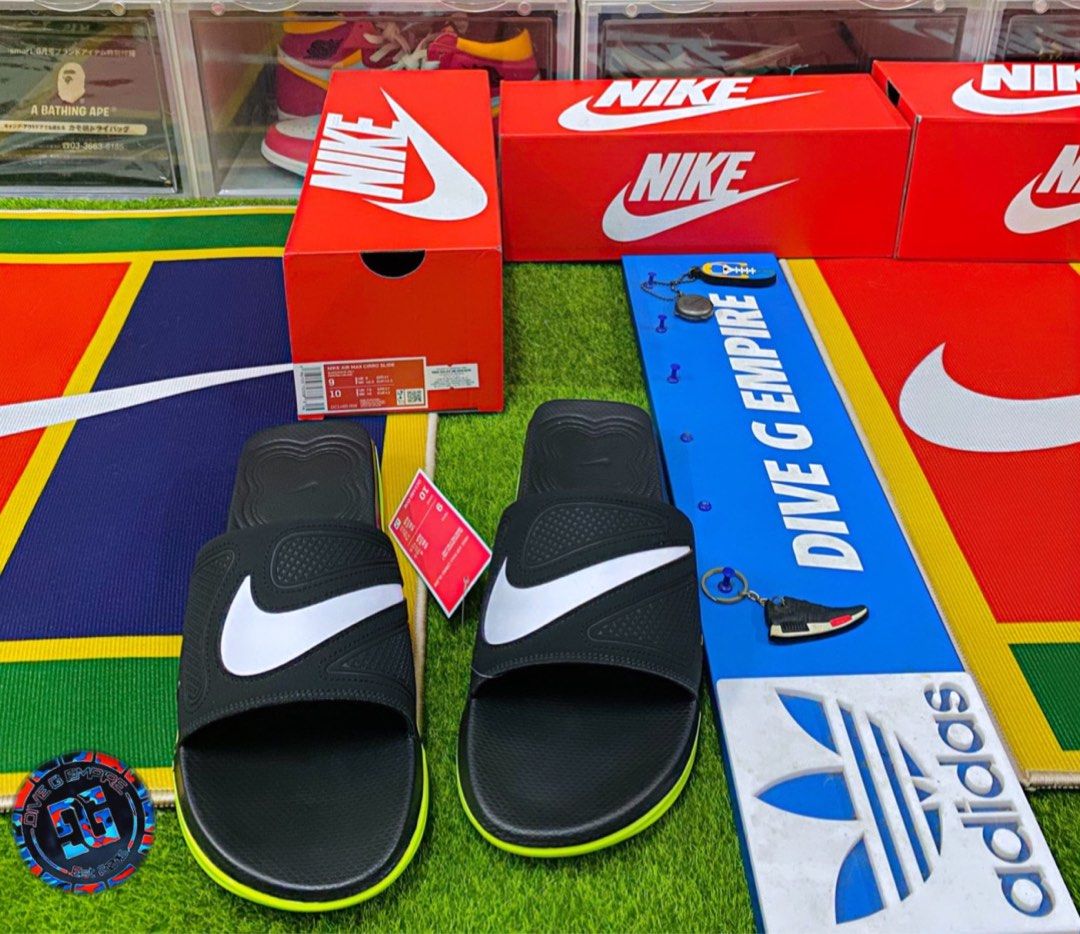 NIKE AIR MAX CIRRO "BLACK VOLT"SLIDE, Men's Fashion, Footwear, Flipflops and Slides on Carousell