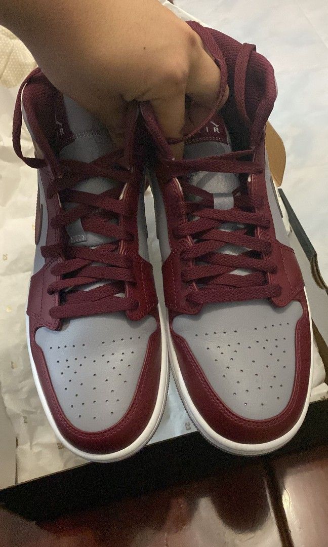 Nike Jordan Air 1 Mid grey red, Men's Fashion, Footwear, Sneakers on ...