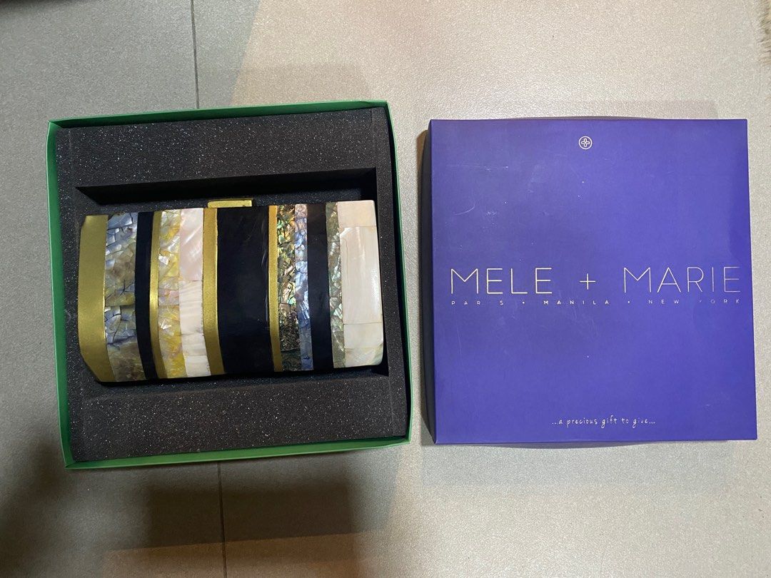 original MELE + MARIE gold brass / resin / shell designer clutch ...