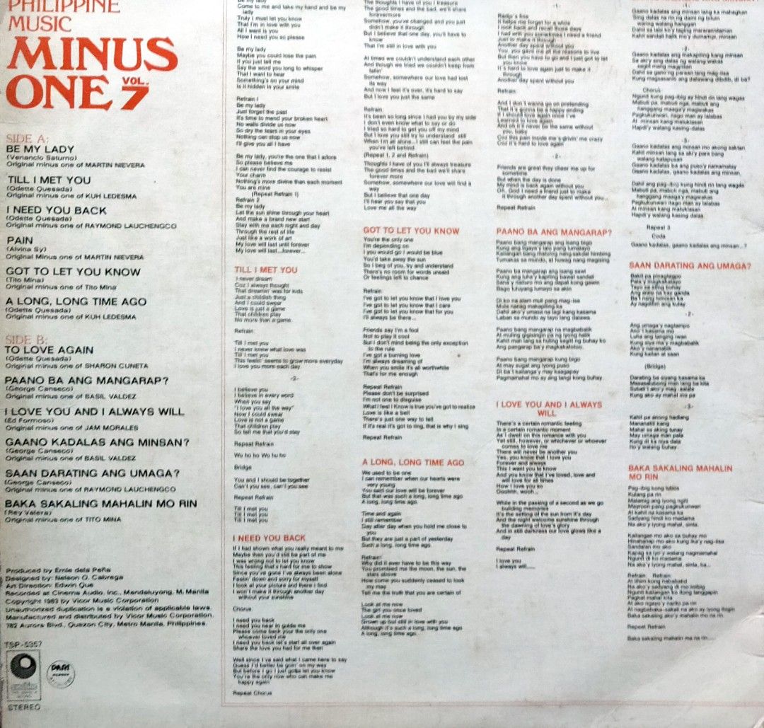 Original Philippine Music Minus One Vol 7, Hobbies & Toys, Music ...