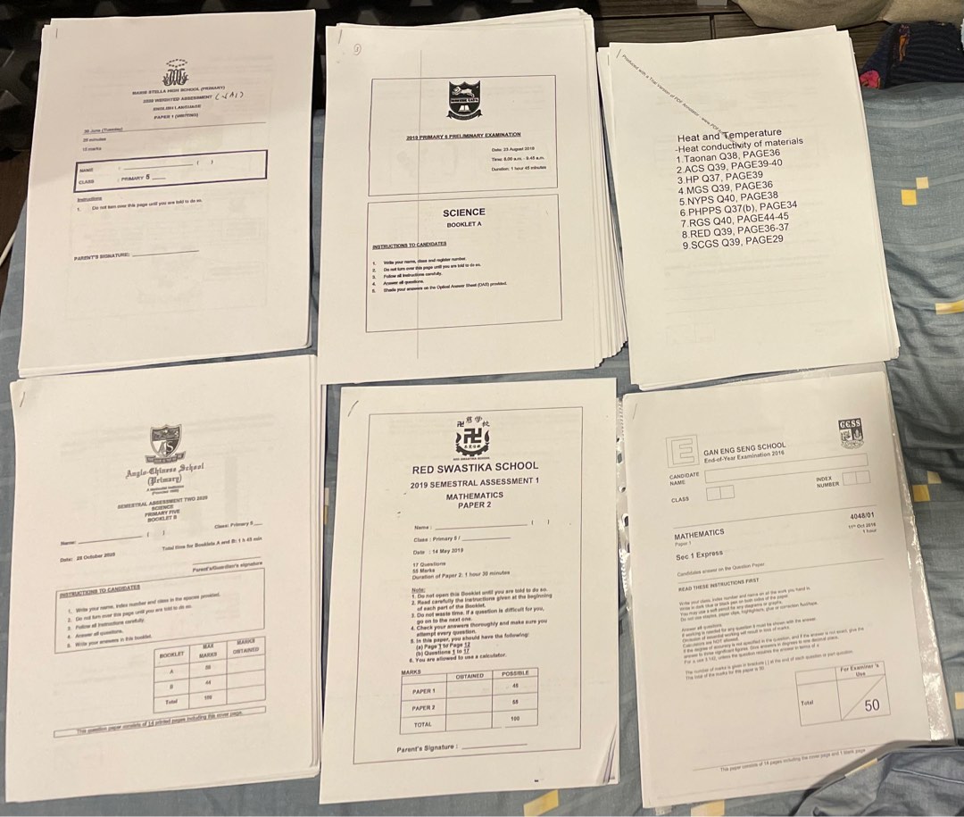 Primary, Secondary, JC Exam Papers (All levels, SA1 and SA2), Hobbies ...