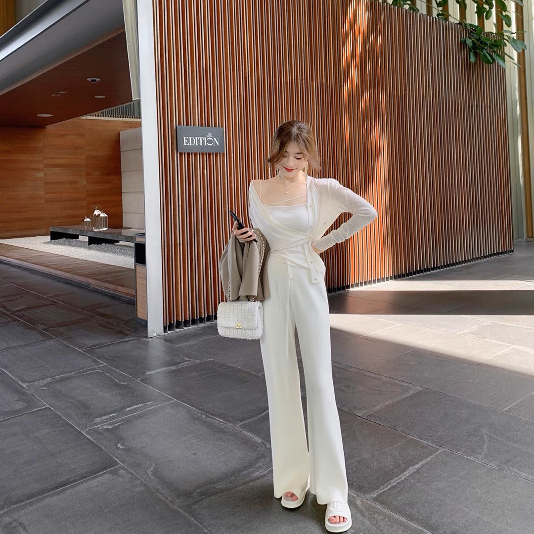 Petite white ribbed knit pants, Women's Fashion, Bottoms, Other Bottoms ...