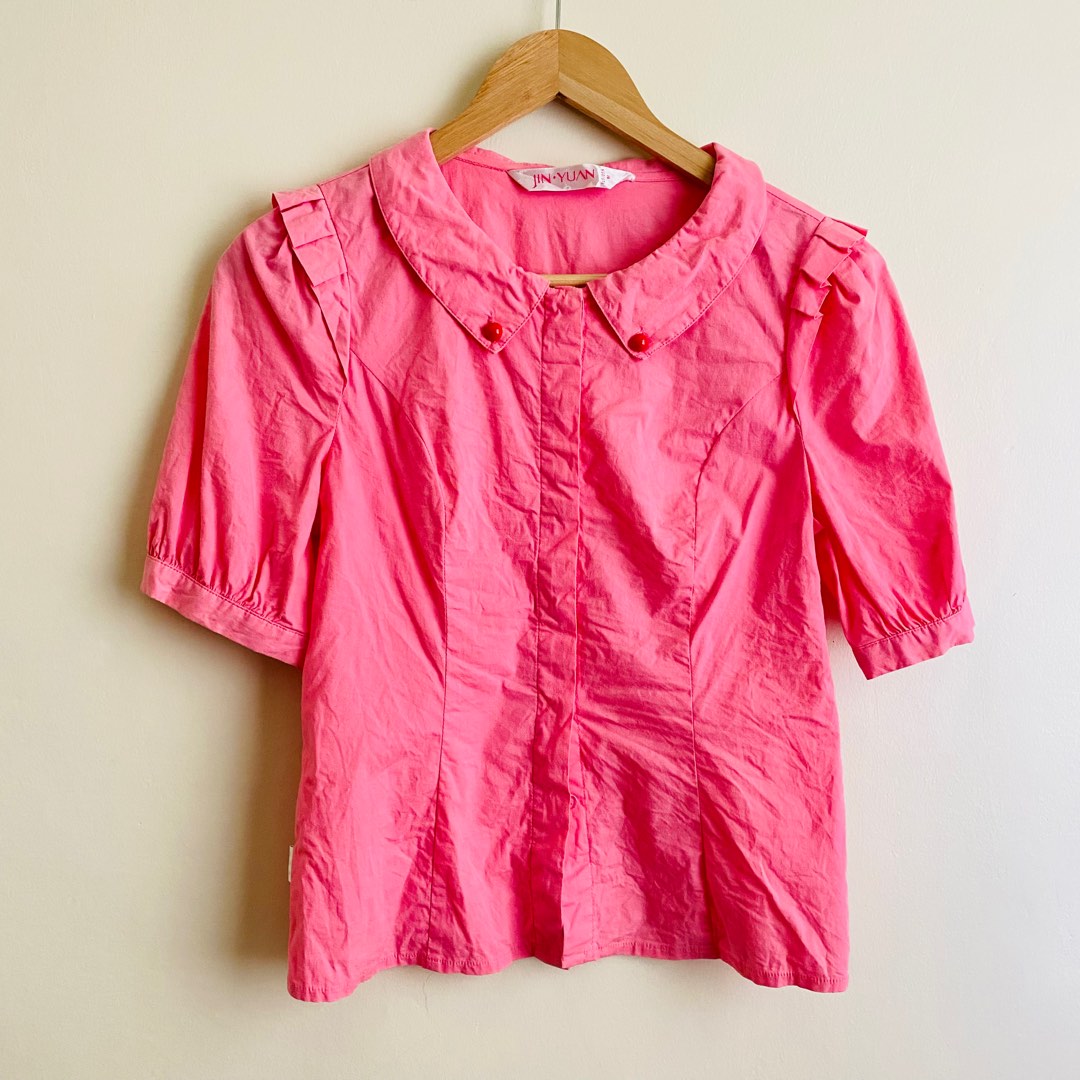 Pink Collared Dainty Top, Women's Fashion, Tops, Blouses on Carousell