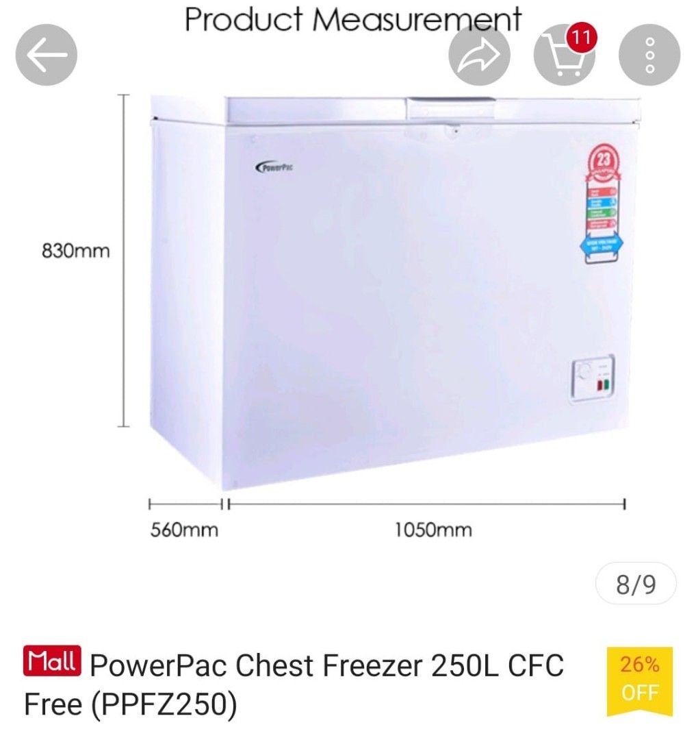 PowerPac Chest freezer 250L, TV & Home Appliances, Kitchen Appliances ...