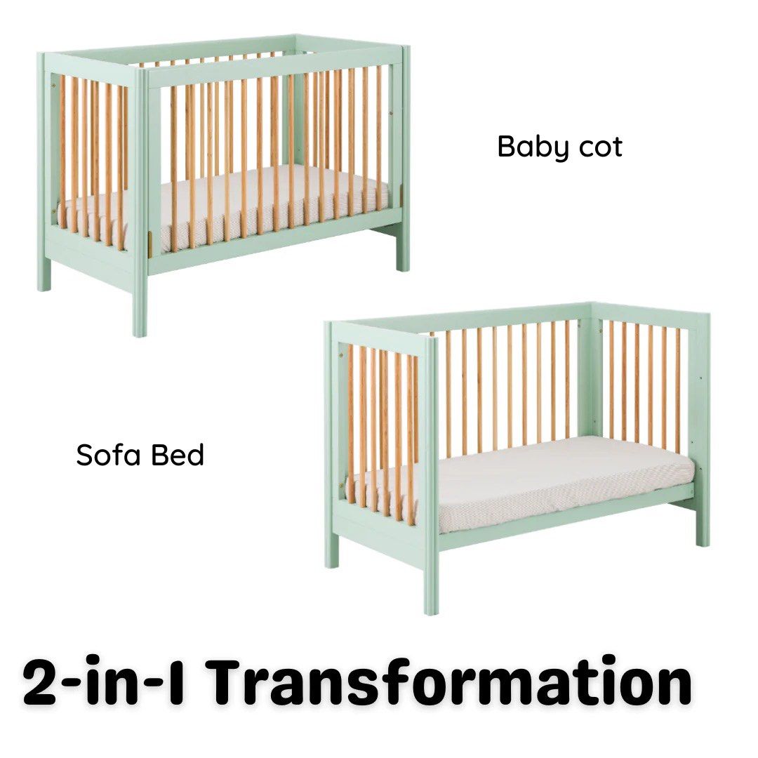 Solid Wood Baby Cot in Green Mint Color + Mattress, Babies & Kids, Baby ...