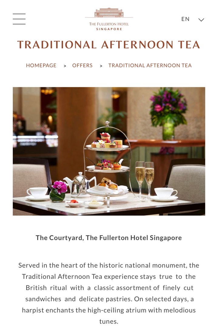 The Fullerton - The Courtyard| weekday afternoon tea |2 adults, Tickets ...