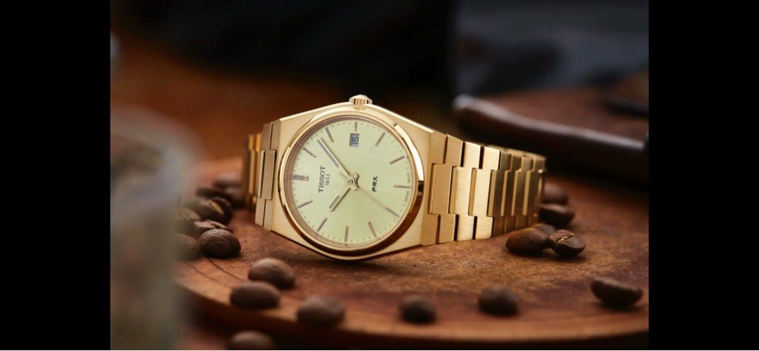 TISSOT PRX 35MM GOLD PVD, Luxury, Watches on Carousell