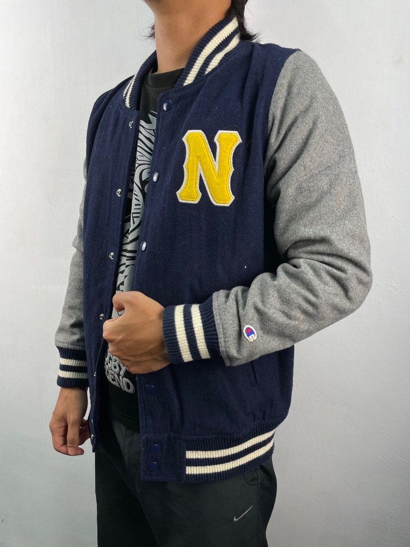 Vinrage 80s champion varsity jacket navy blue, Men's Fashion, Coats ...
