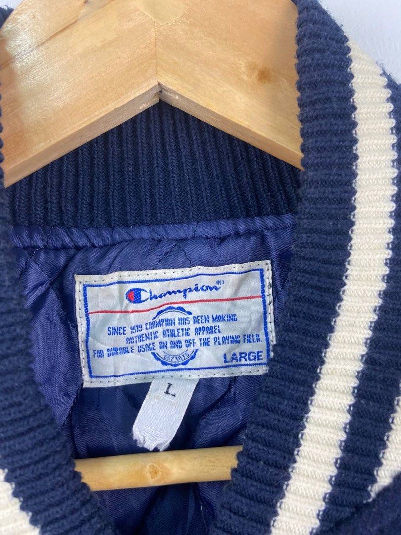 Vinrage 80s champion varsity jacket navy blue, Men's Fashion, Coats, Jackets and Outerwear on ...