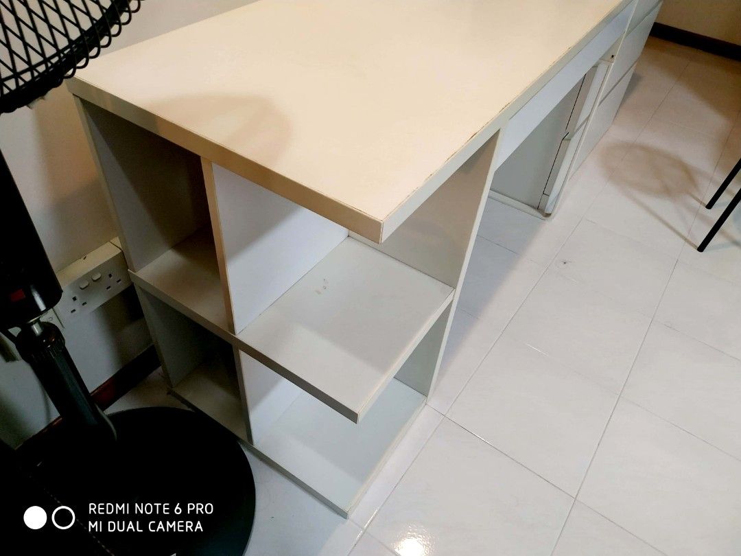 White Study Table with drawer and storage spaces, Furniture & Home ...