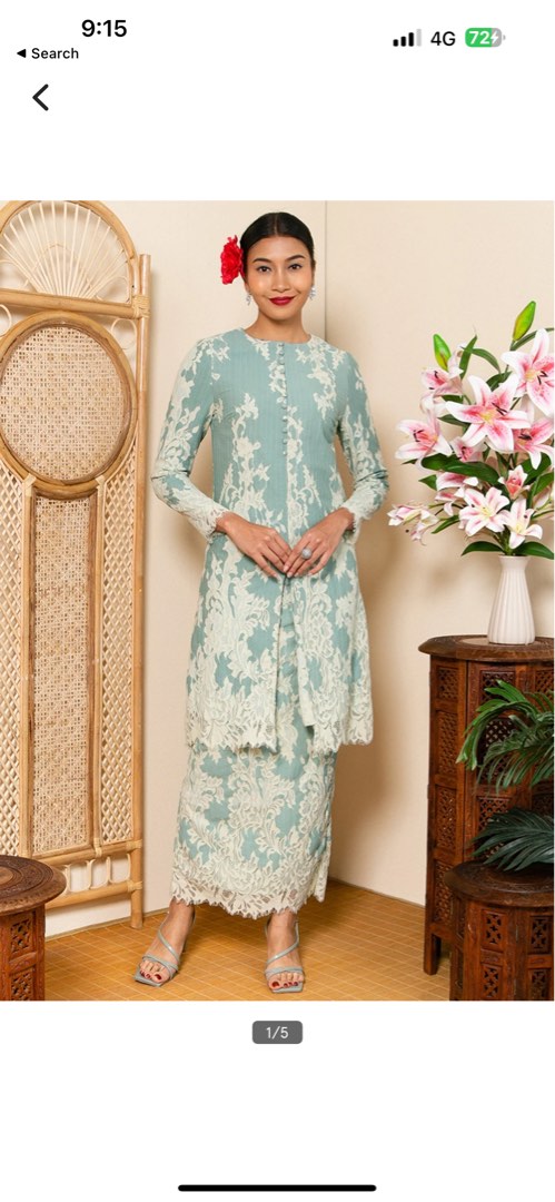 Zalia Placement Lace Kebaya Set in Dark Teal Green (Raya 2023 ...