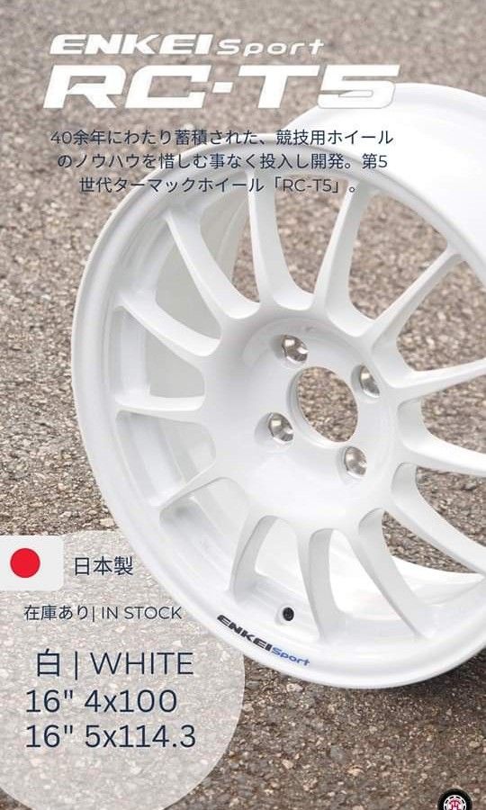 16" 4x100 ENKEI RCT-5 white japan rims enkei rims 4x100, Car Accessories, Tyres & Rims on Carousell