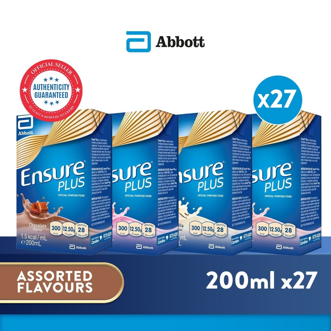 [200ml x 18/24 packets] Abbott Ensure Plus Adult Nutrition Ready To ...